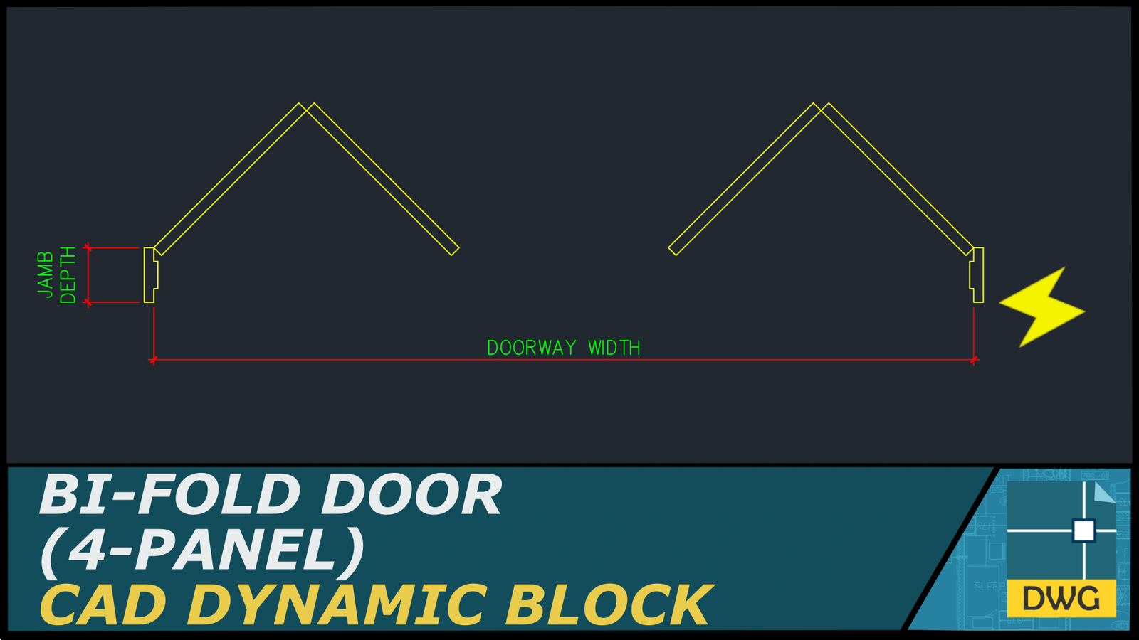 Bi-Fold Door (Plan View): 4-Panel – CAD Dynamic Block | The Solo Architect