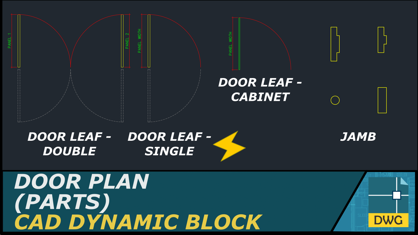 Door Parts Package (Plan View): Panel and Jamb – CAD Dynamic Block ...