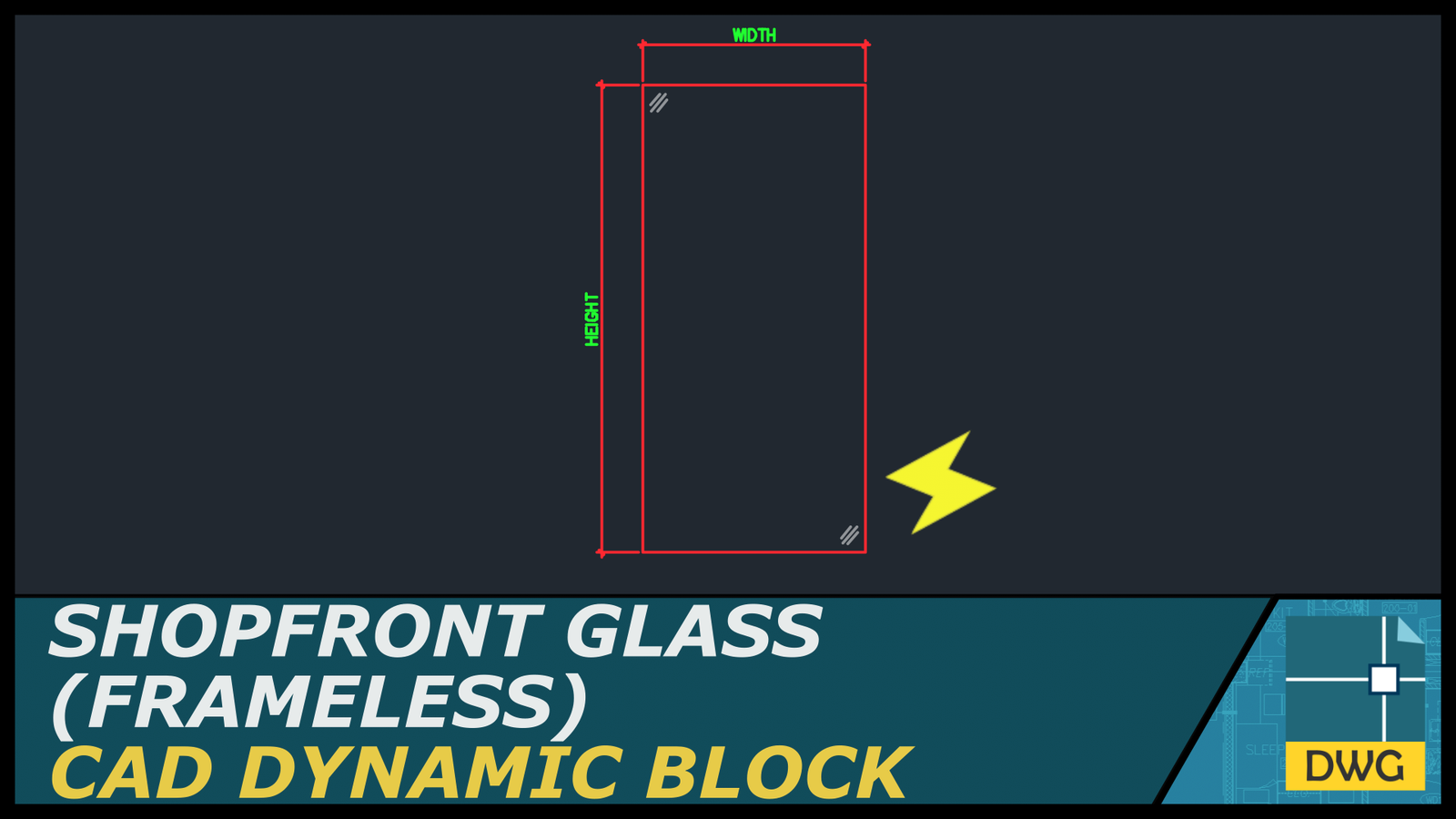 Shopfront Glass (Elevation View): Frameless – CAD Dynamic Block | The ...