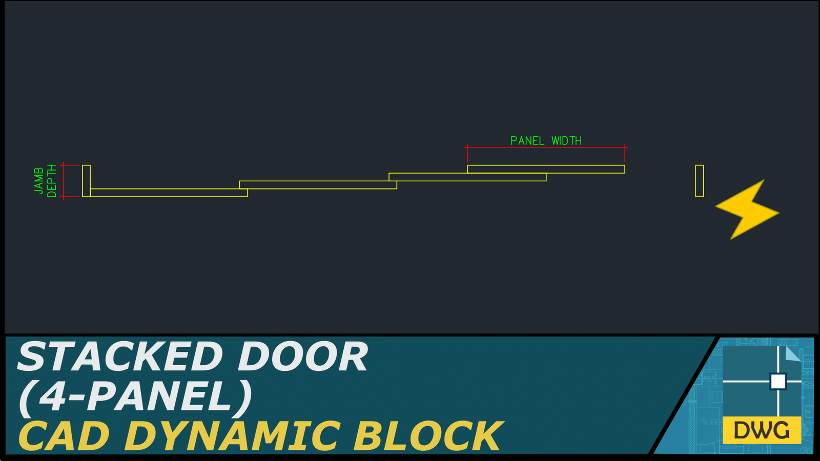 Stacked Door (Plan View): 4 Panels – CAD Dynamic Block | The Solo Architect