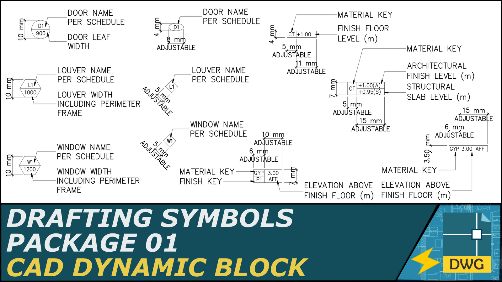 Drafting Symbols (Package 01) – CAD Dynamic Block | The Solo Architect